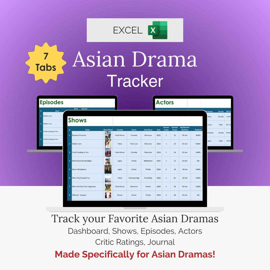 Asian Drama Tracker - Excel Tool - Made Just for Asian Dramas - Shows ...