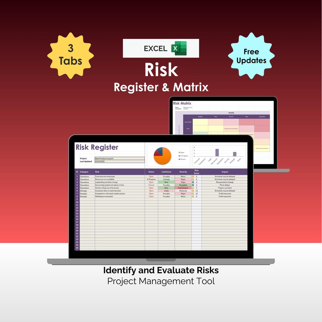 Risk Register and Risk Matrix - Project Management Excel Tool ...