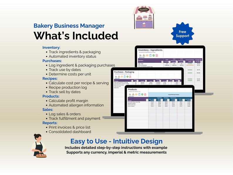 Bakery Business Planner Template Excel Spreadsheet Cost Calculator ...