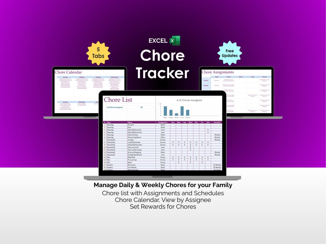 Family Chore Chart Excel Template Kids Weekly Cleaning Schedule ...