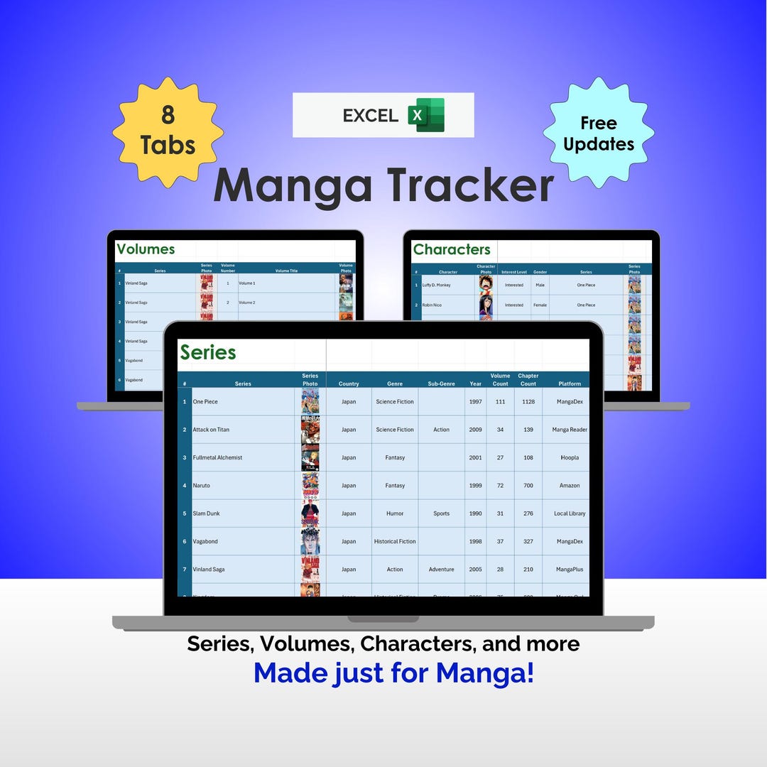 Manga Tracker - Excel Tool - Made Just for Manga - Series, Volumes ...