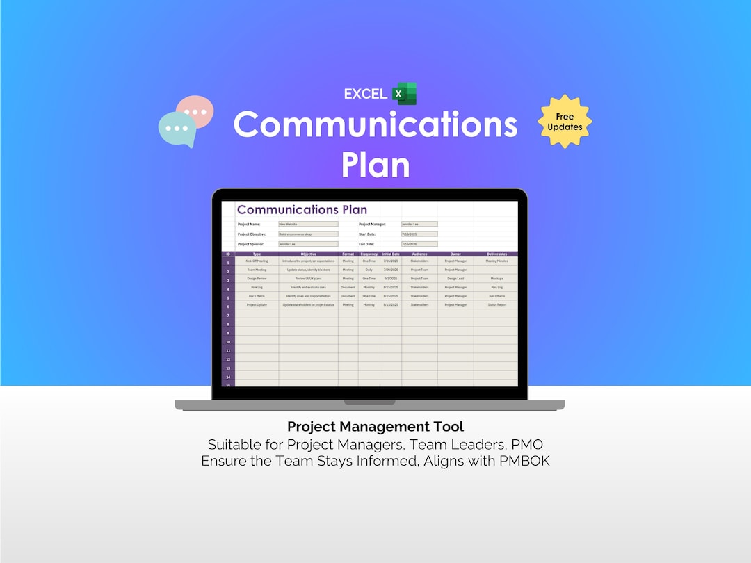 Communications Plan - Excel - Project Management Tool, PMBOK Template ...