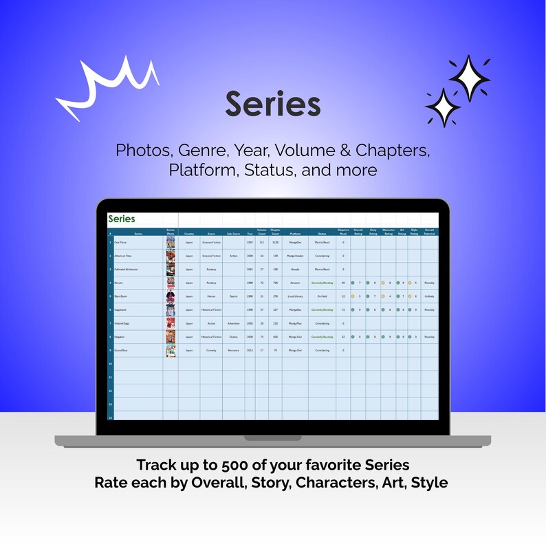 Manga Tracker - Excel Tool - Made Just for Manga - Series, Volumes ...