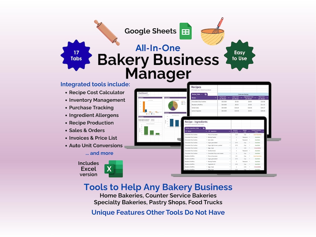 Bakery Business Planner Template Google Sheets Spreadsheet Cost ...