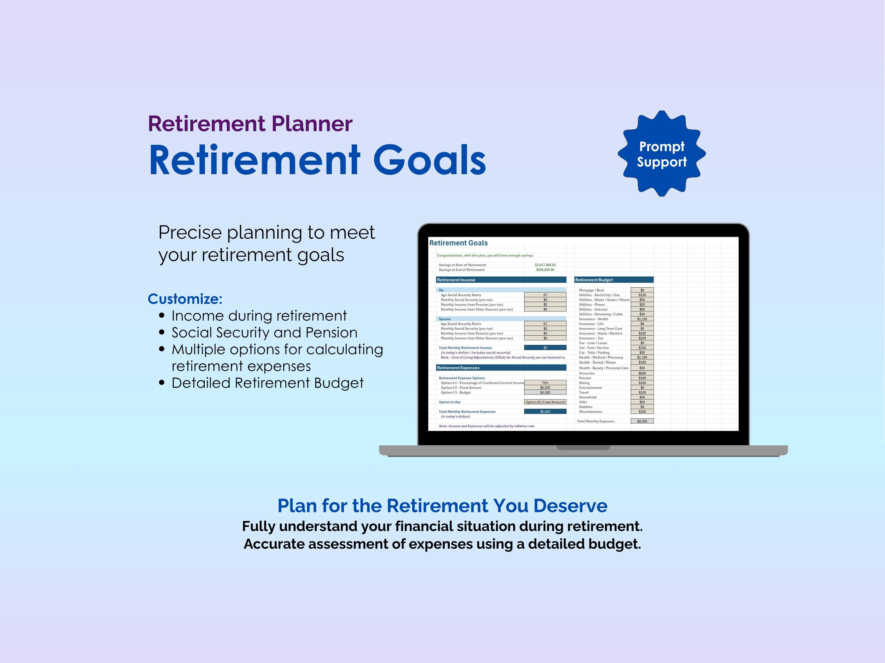 Retirement Planner Excel for Couples Budget Spreadsheet Financial Goal ...