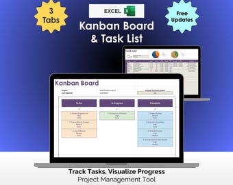 Kanban Board and Task List - Project Management Excel Tool - Manage Project Tasks - Visualize ...