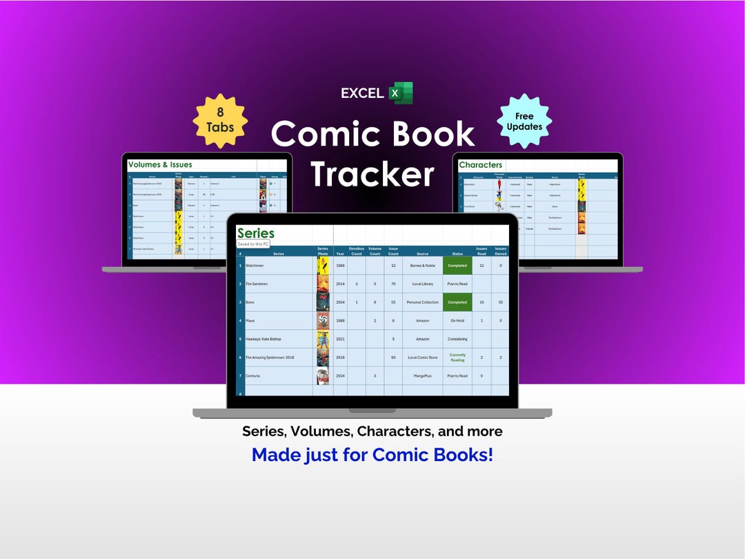 Comic Book Collection Tracker Excel Digital Download Comic Log ...