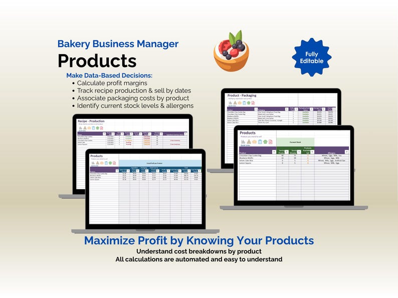 Bakery Business Planner Template Excel Spreadsheet Cost Calculator ...