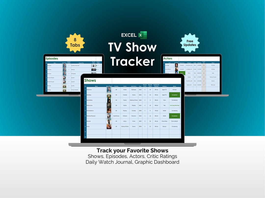 TV Show Tracker Excel Spreadsheet Episode Log Actor Tracking Critic ...