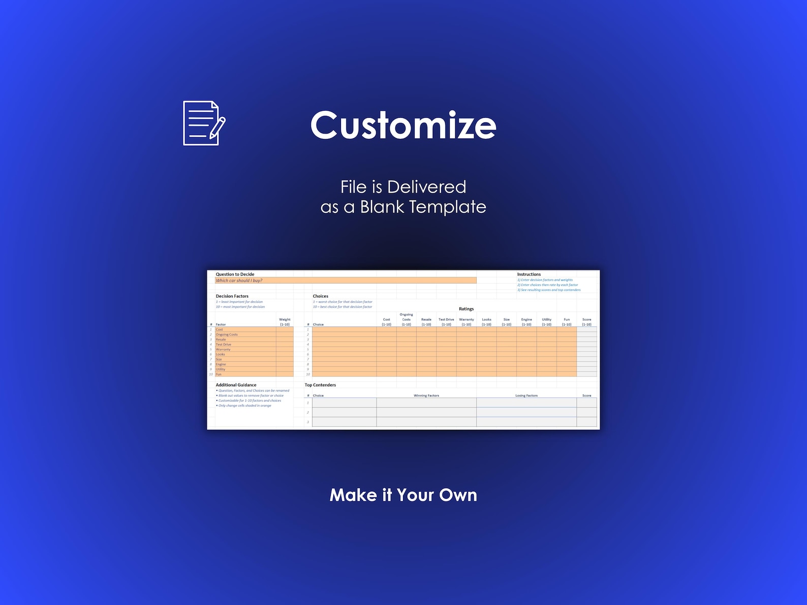 Car Buying Spreadsheet Excel Template Vehicle Comparison Calculator ...