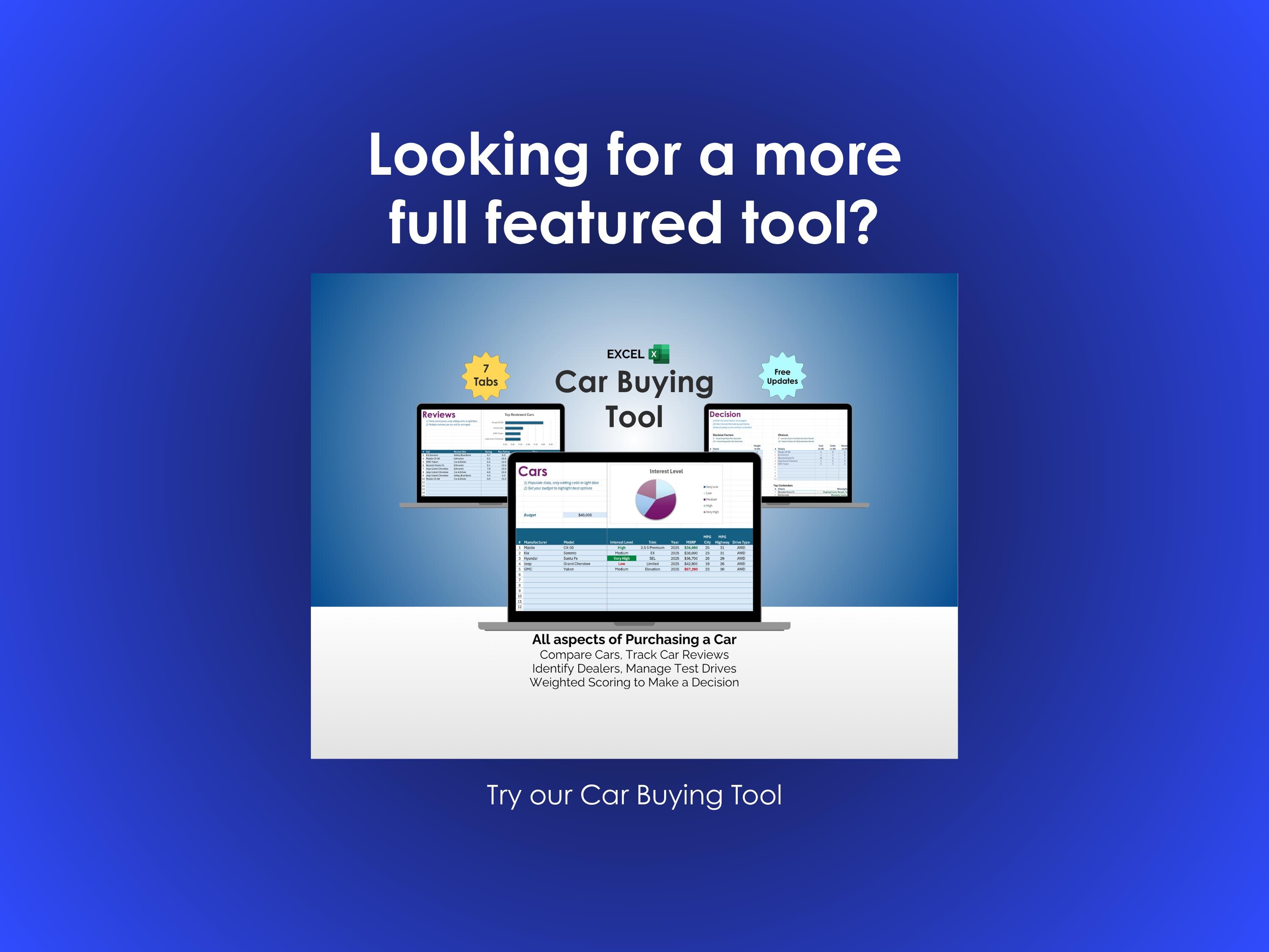 Car Buying Spreadsheet Excel Template Vehicle Comparison Calculator ...