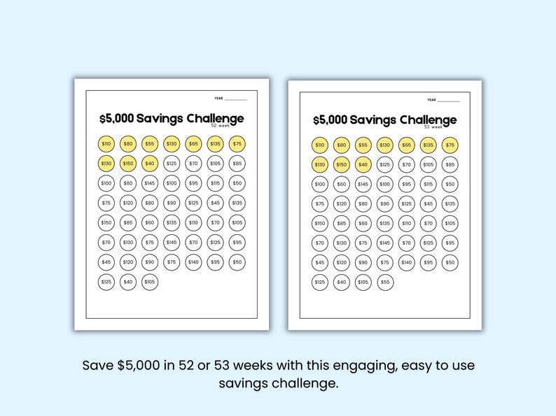 5000 Savings Tracker, 52 Week Challenge, Save 5000, Emergency Fund ...
