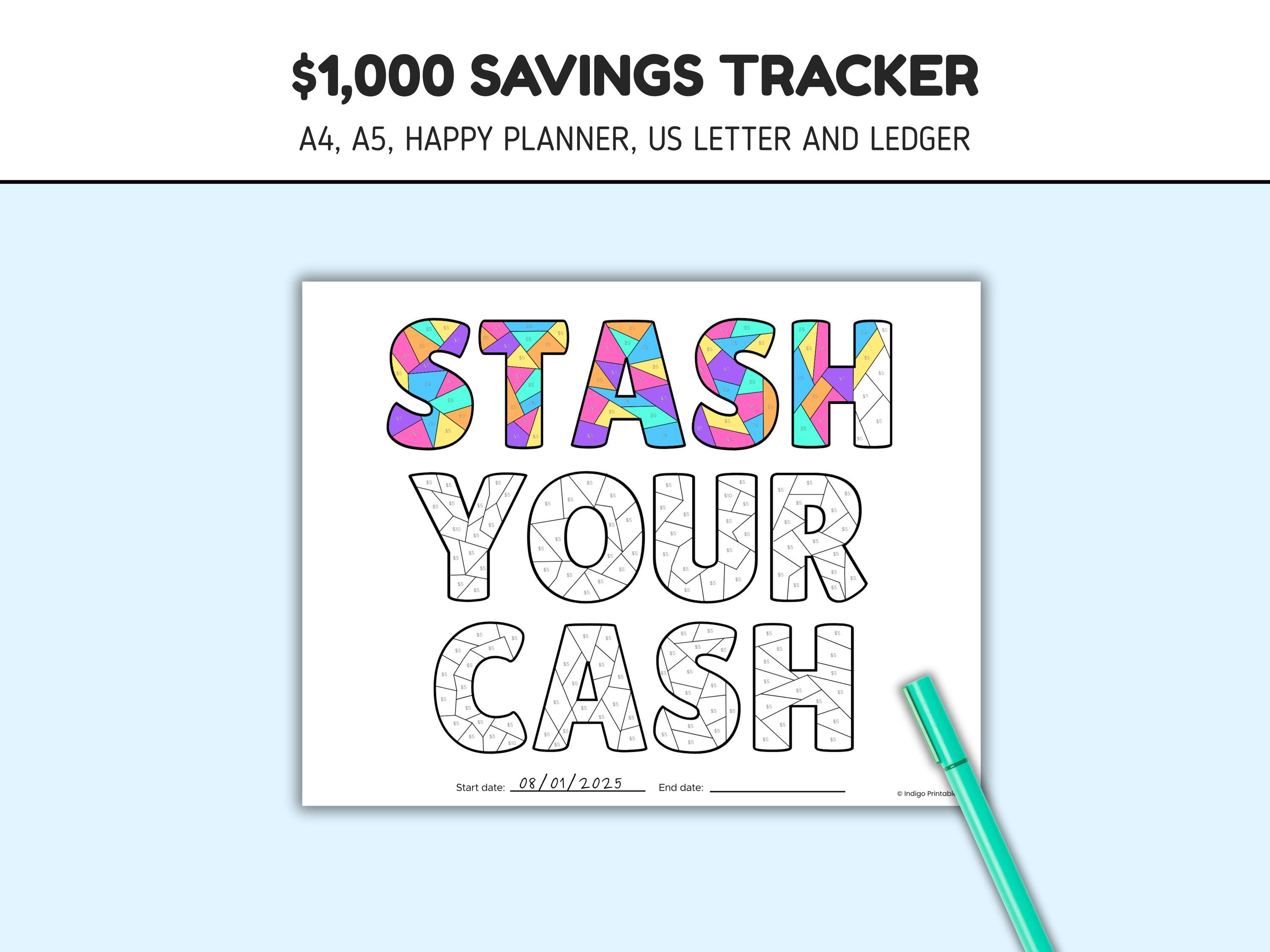 1000 Savings Tracker, Coloring Page Tracker, Savings Challenge ...