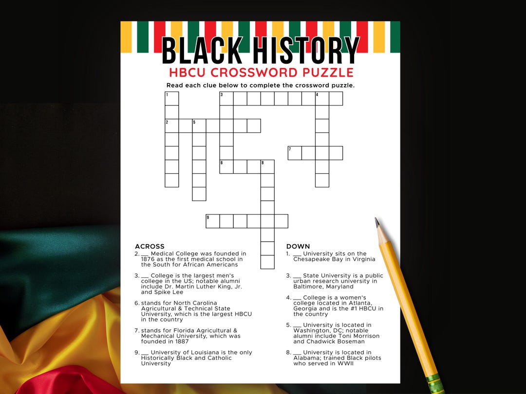 Black History Month HBCU Crossword Puzzle Game (PDF Download) - Etsy