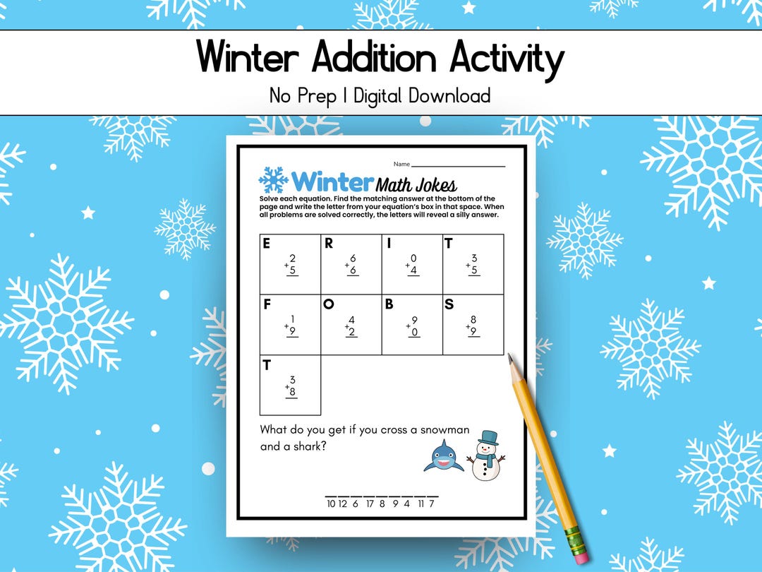 Winter Math Addition Joke Activity, 1st Grade (PDF) - Etsy