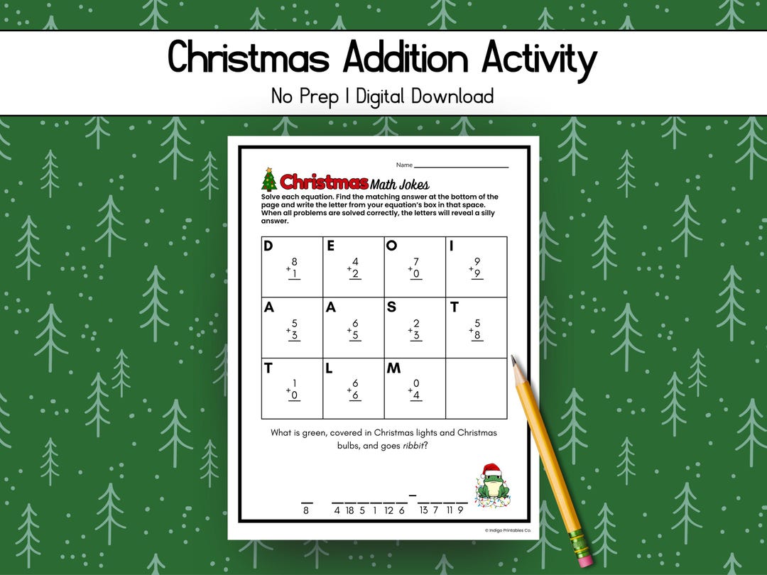 Christmas Math Addition Joke Activity, 1st Grade (PDF) - Etsy