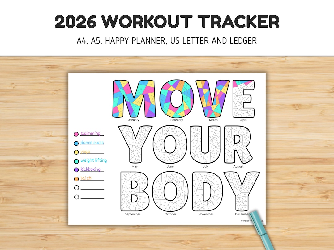 2026 Workout Tracker, Planner Coloring Page, Exercise Journal, Movement ...