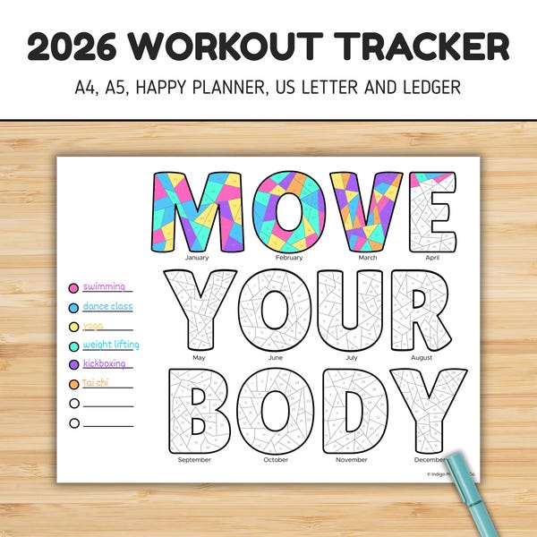Color in Workout Calendar - Etsy