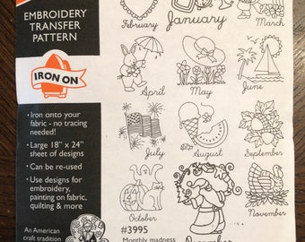 Monthly Madness 3995 Aunt Martha's Embroidery Transfer Designs Pattern ...