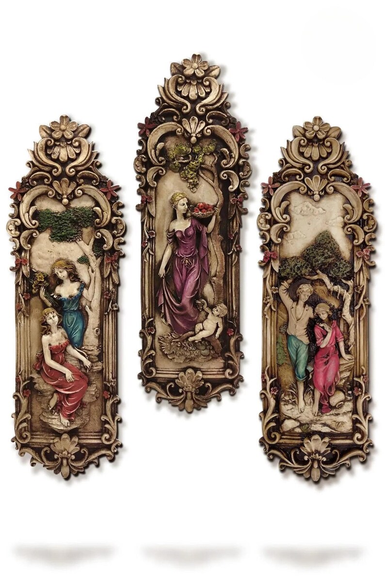 Set of 3 Vintage Resin Wall Plaques – French Baroque Style 3D Relief ...