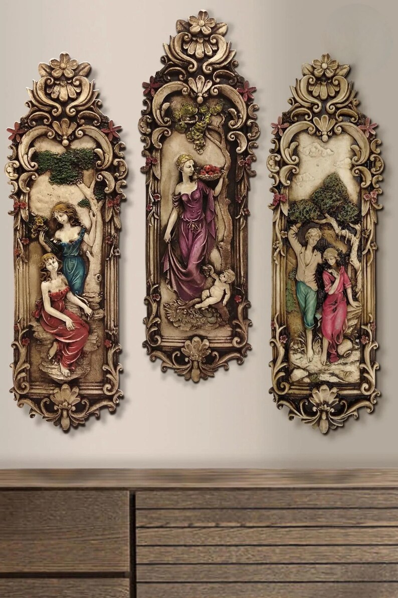 Set of 3 Vintage Resin Wall Plaques – French Baroque Style 3D Relief ...
