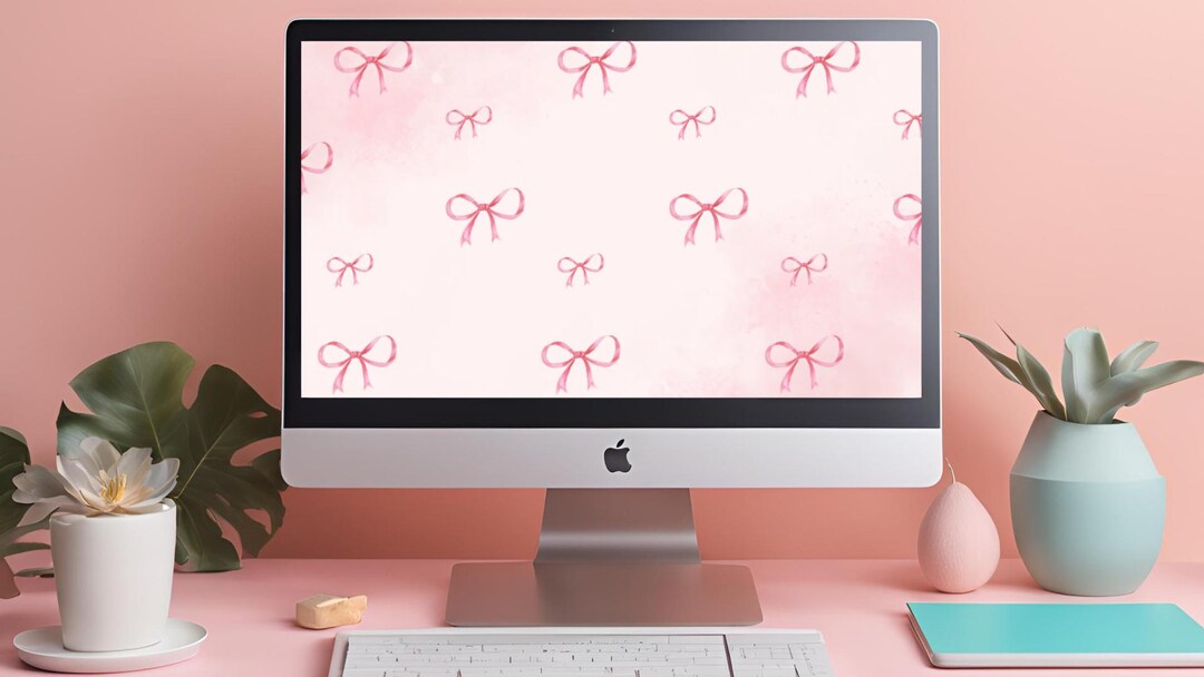 Coquette Pink Bow Desktop Wallpaper, Backgrounds for Laptop, Background ...