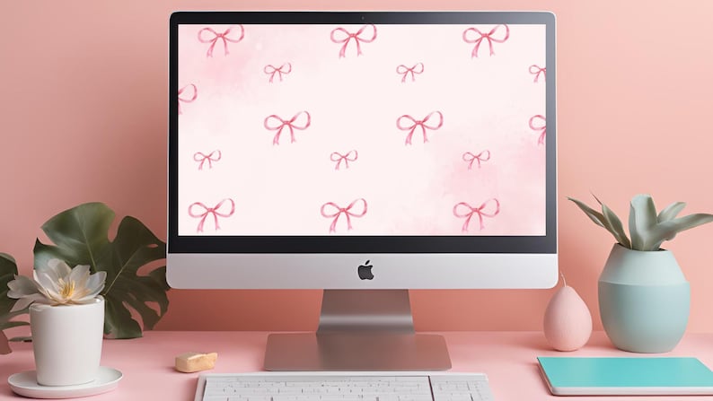 Coquette Pink Bow Desktop Wallpaper, Backgrounds for Laptop, Background ...