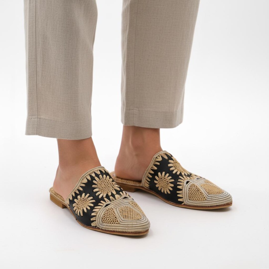 Handmade Black Raffia Slippers, Moroccan Summer Sandals - Etsy