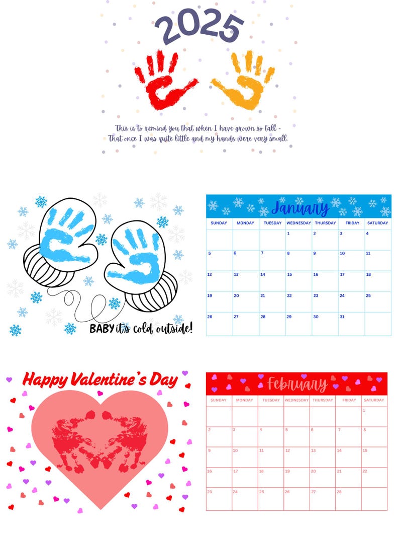 12-month Kids Handprint Calendar Digital Download 8.5x11 Landscape ...