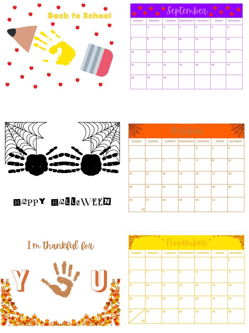 12-month Kids Handprint Calendar | Digital Download | 8.5x11 Landscape ...
