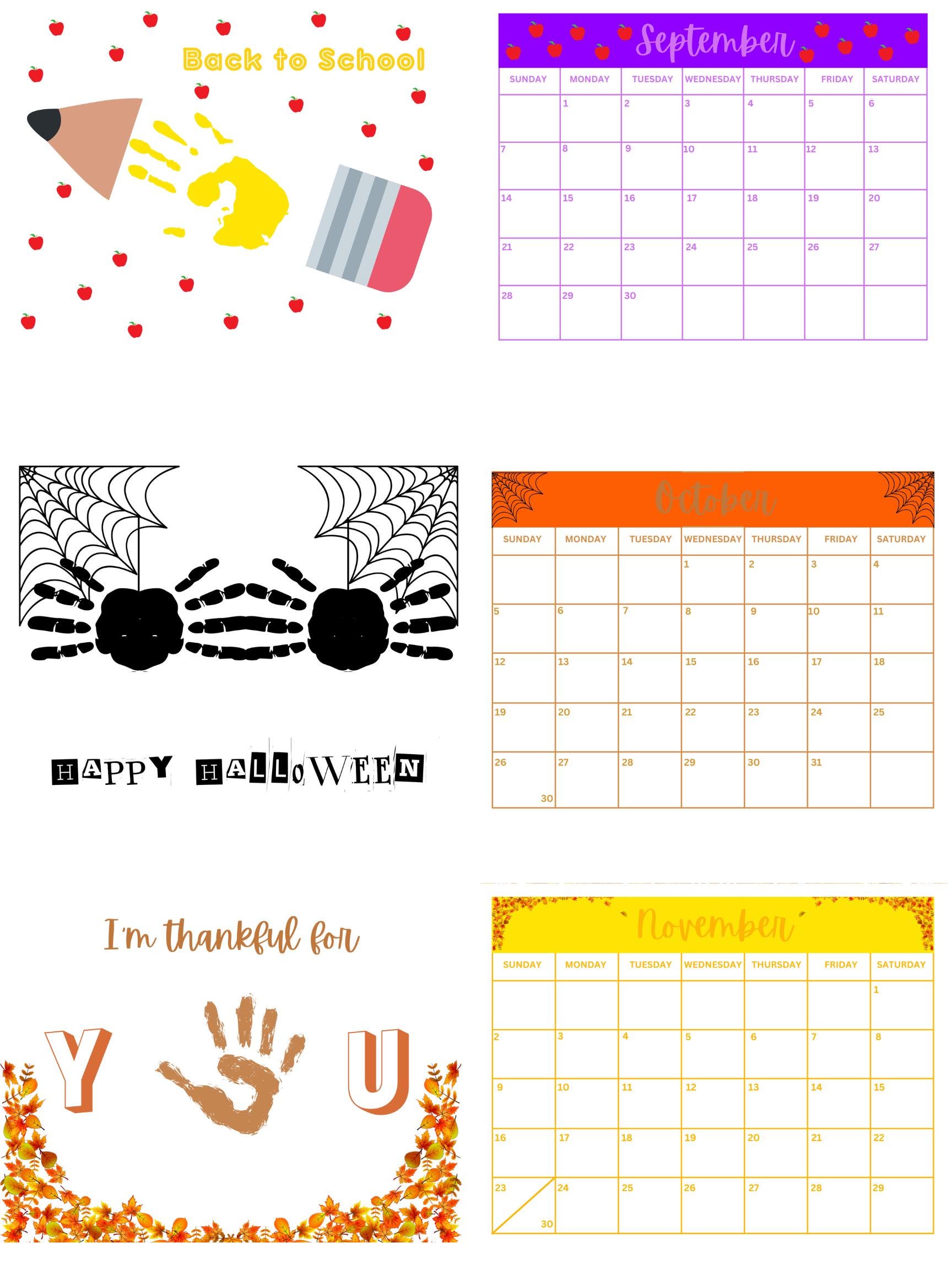 12-month Kids Handprint Calendar Digital Download 8.5x11 Landscape ...