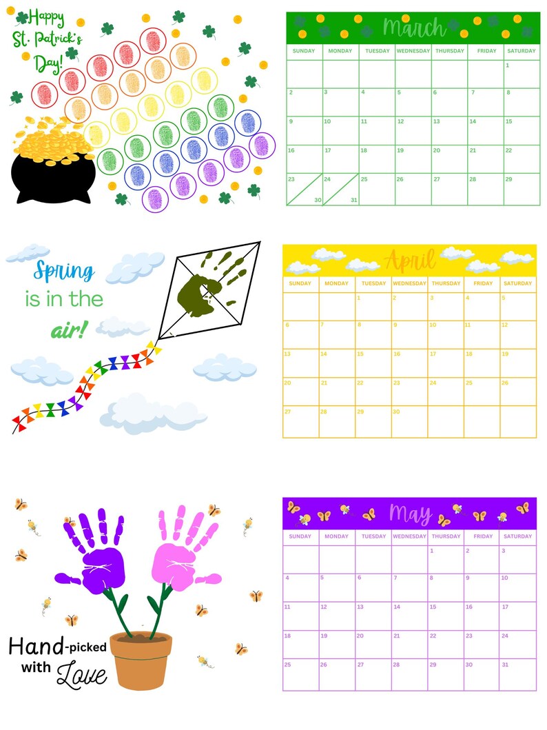 12-month Kids Handprint Calendar Digital Download 8.5x11 Landscape ...