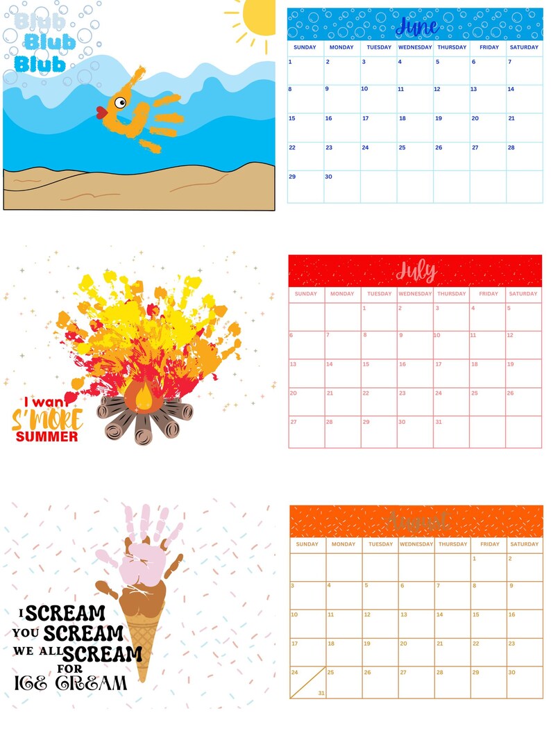 12-month Kids Handprint Calendar | Digital Download | 8.5x11 Landscape ...