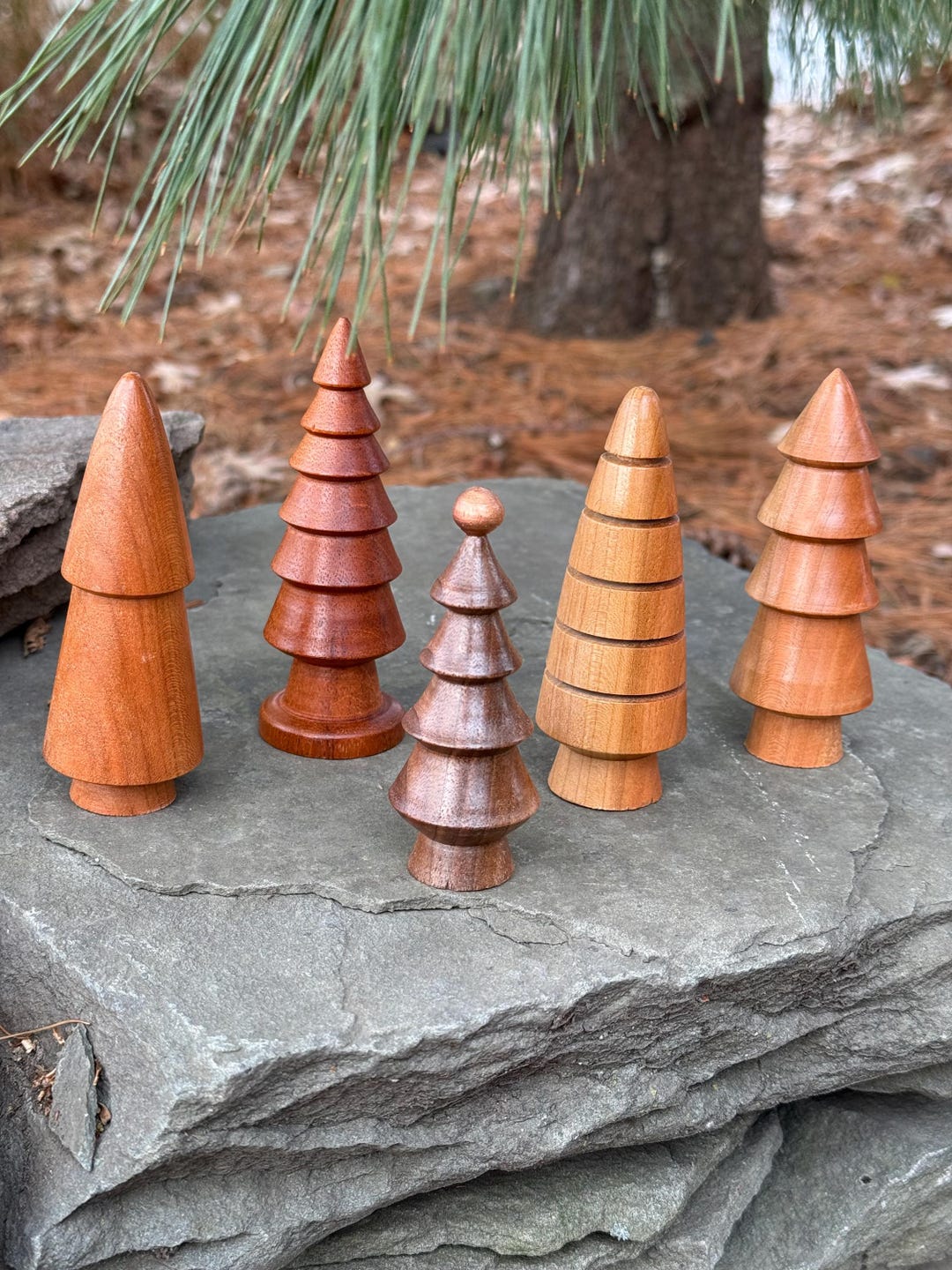 Hand Turned Christmas Trees Set of Five - Etsy