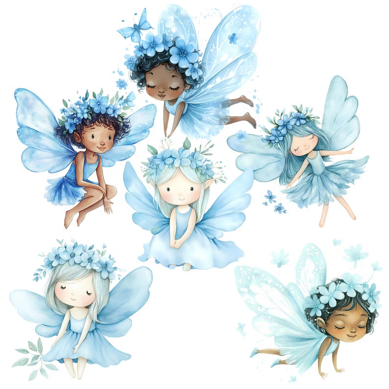 Blue Fairy Clip Art, Fairy Garden Clipart, Blue Butterfly, Blue ...