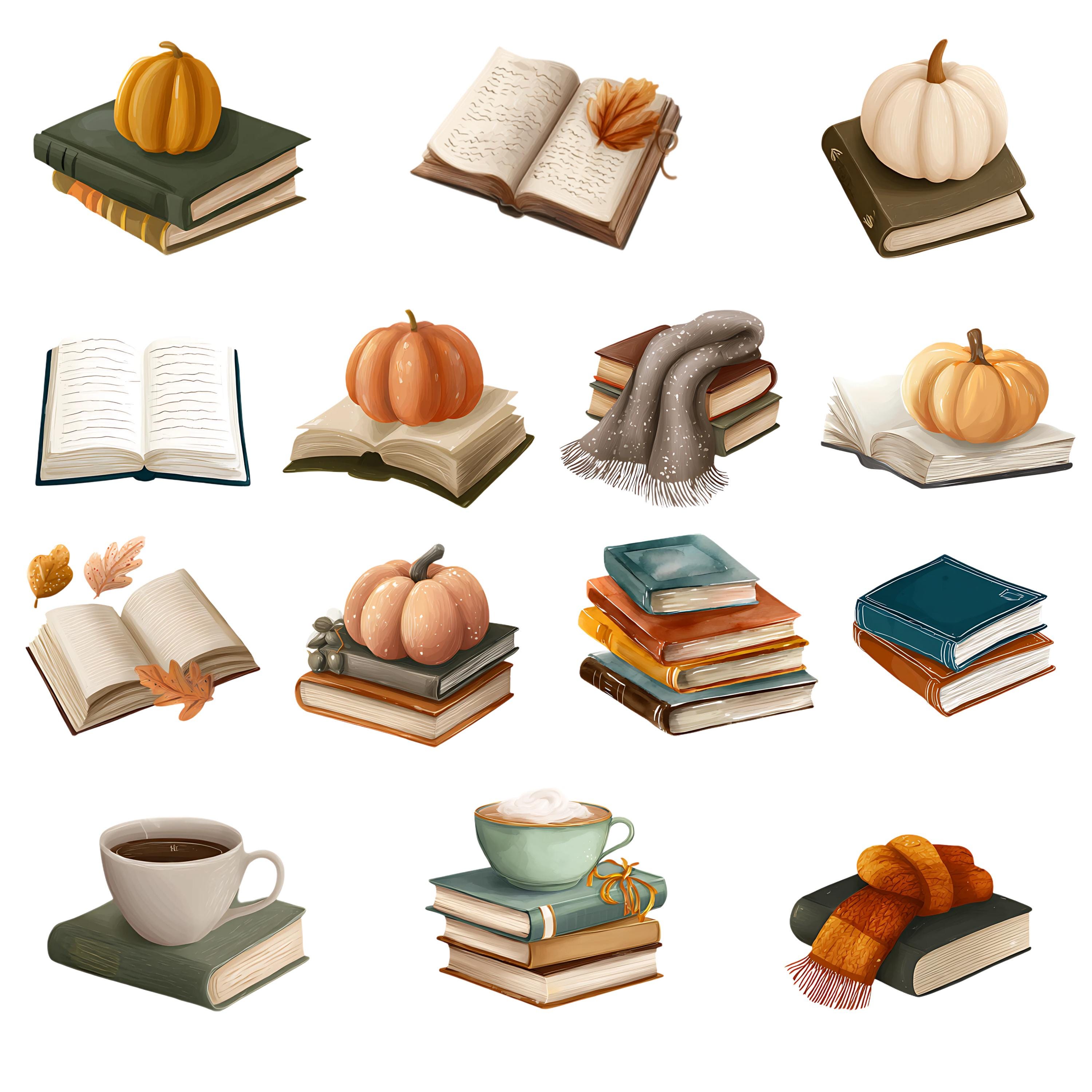 Fall Bookish Clip Art: 54 Autumn PNG Images for Scrapbooking (300 DPI ...