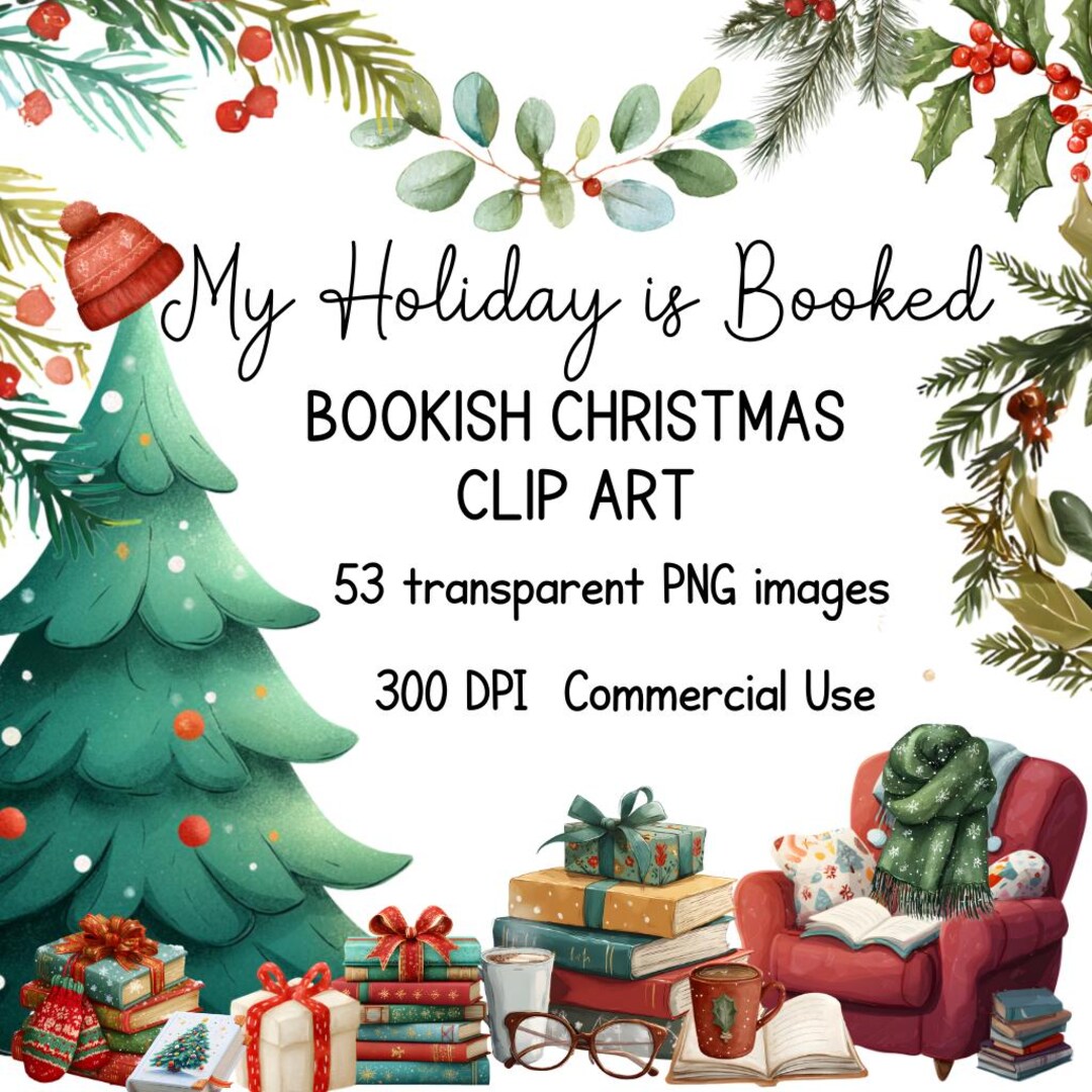 Bookish Christmas Clip Art Bundle: Cozy Winter Pngs (commercial Use ...