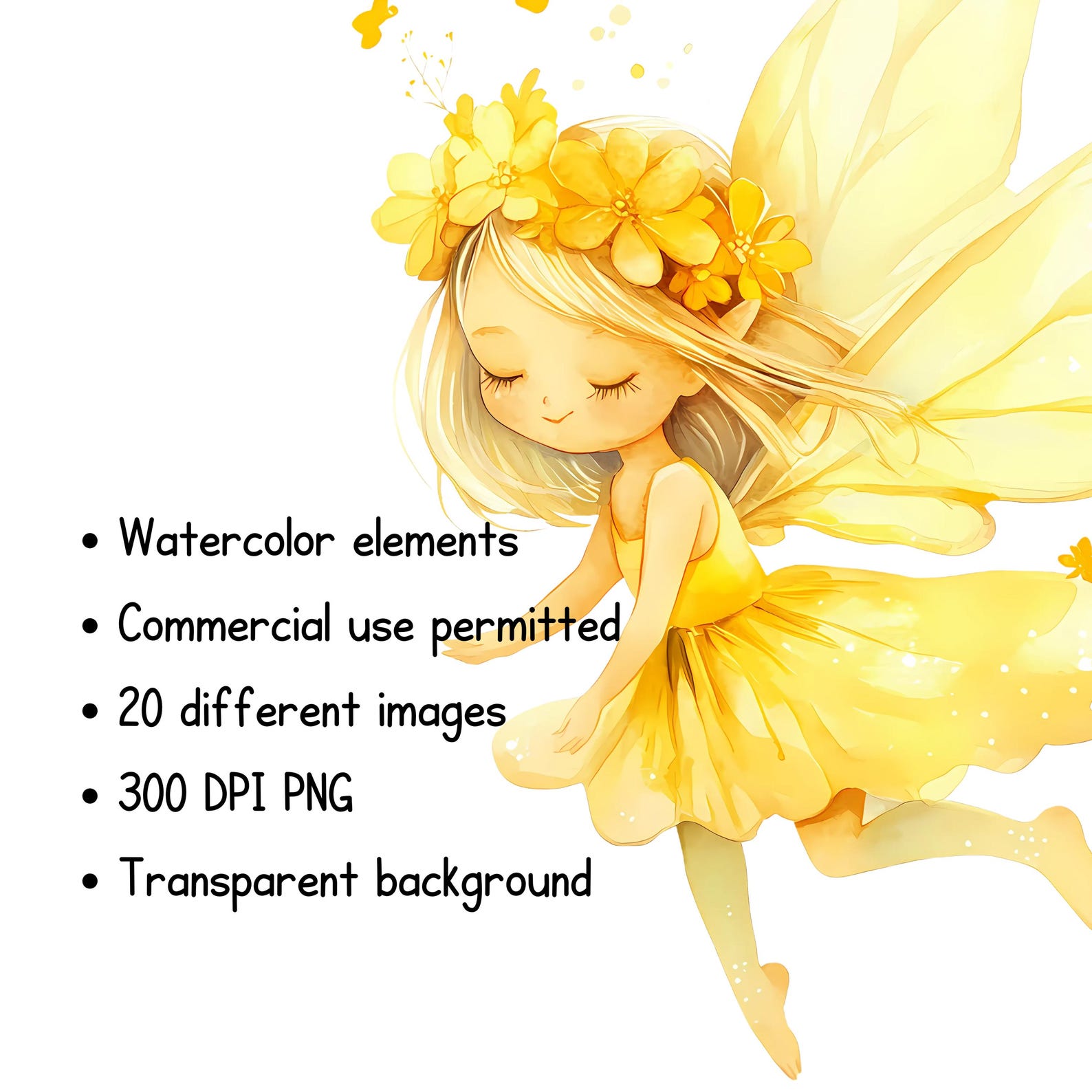 Yellow Fairy Clipart: Garden Fairies, Mushrooms, Butterflies (20 PNG ...