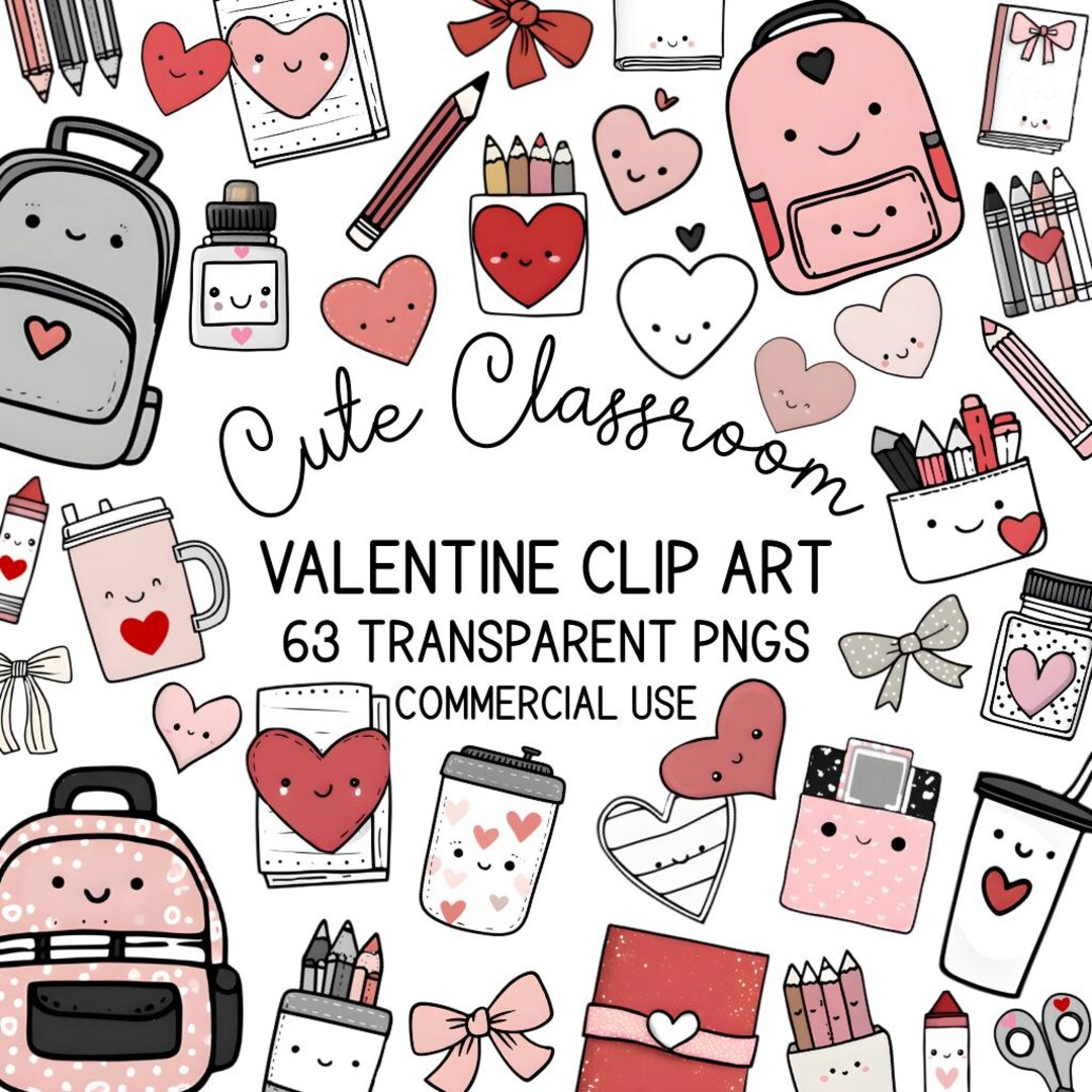 Cute Classroom Valentine Clip Art | School Supplies Valentines ...