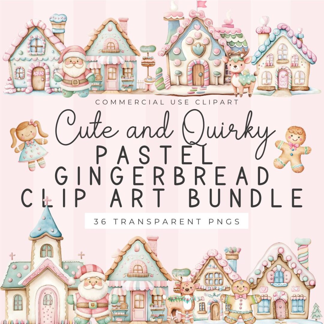 Bundle of Pastel Gingerbread Clip Art- Cute and Quirky Gingerbread ...