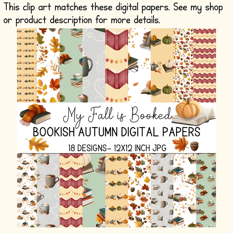 Fall Bookish Clip Art: 54 Autumn PNG Images for Scrapbooking (300 DPI ...