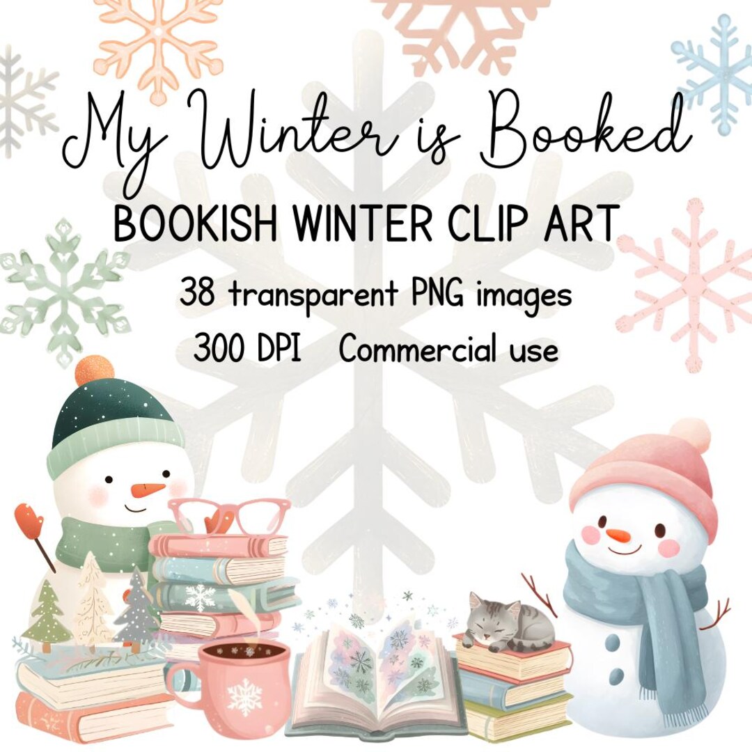 My Winter is Booked Clip Art | Bookish Winter Clipart PNG | Reading ...