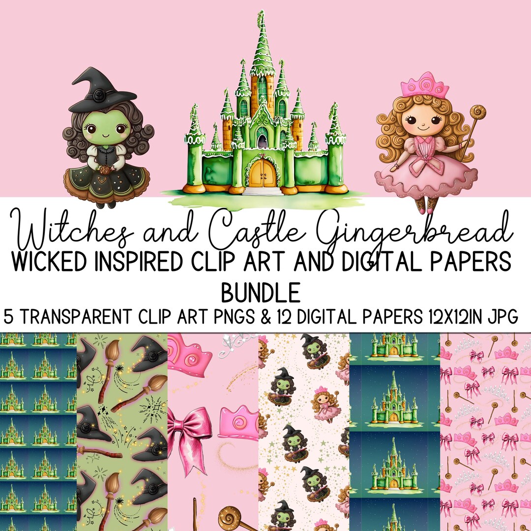 Wicked Gingerbread Clip Art & Digital Papers: Elphaba, Glinda (digital ...