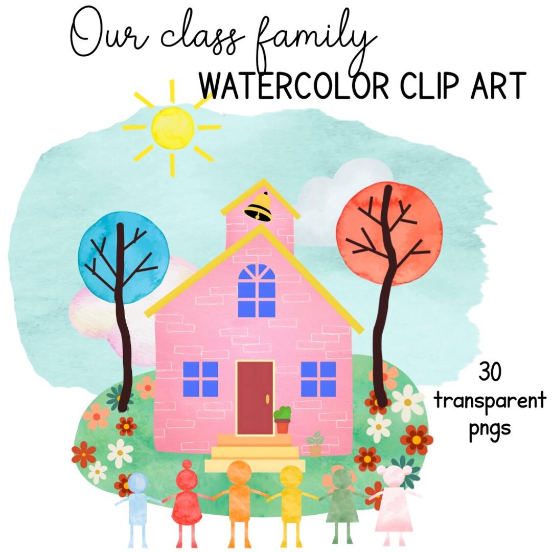 Watercolor School Clip Art: 30 PNG Teacher Student Images (digital ...