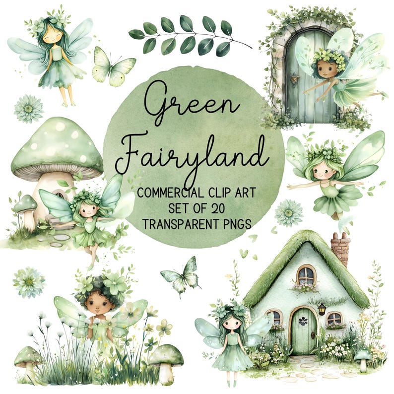 Green Fairy Clipart: Fairyland PNG Graphics (20 Files) - Etsy