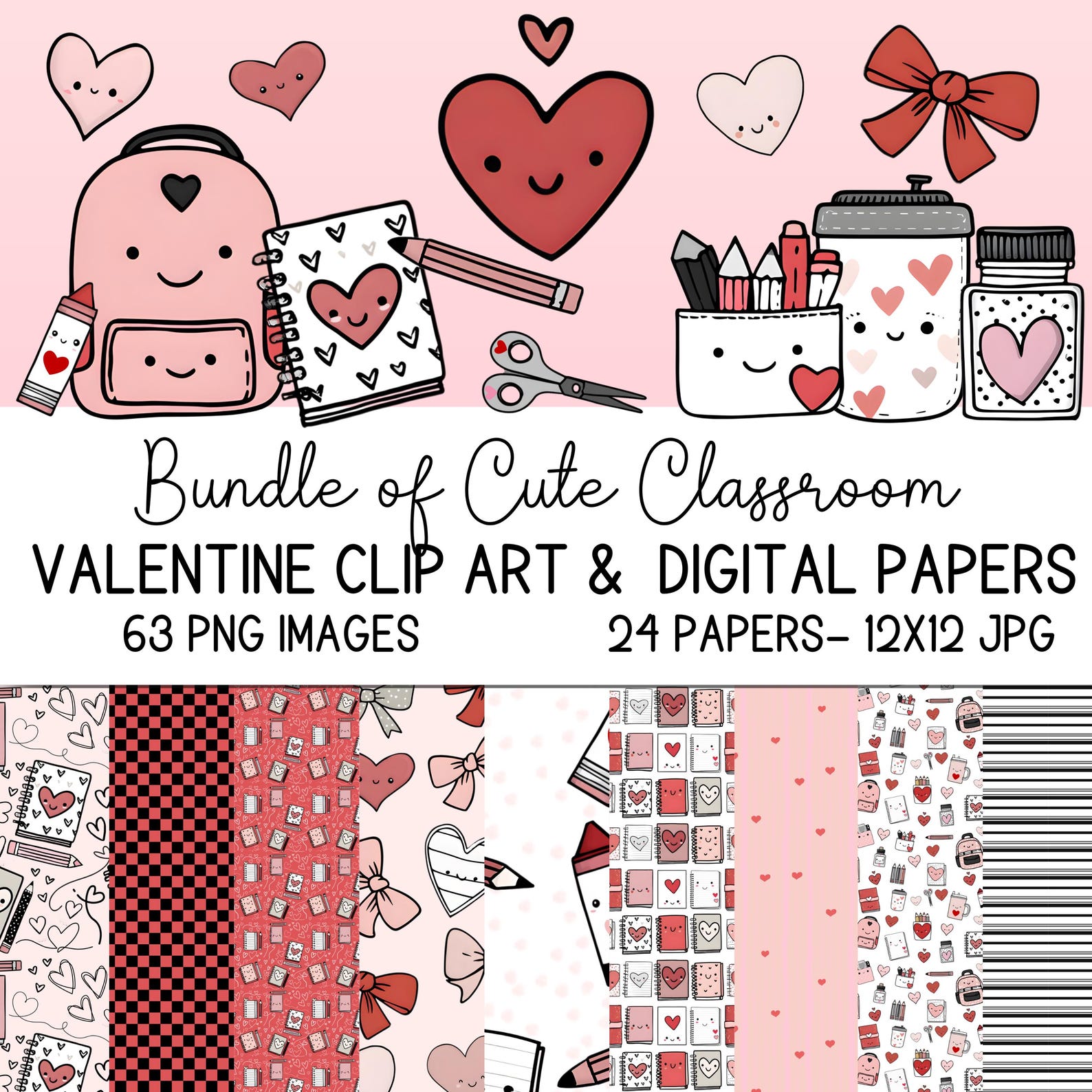 Valentine Classroom Clip Art & Digital Paper Bundle | Cute School ...