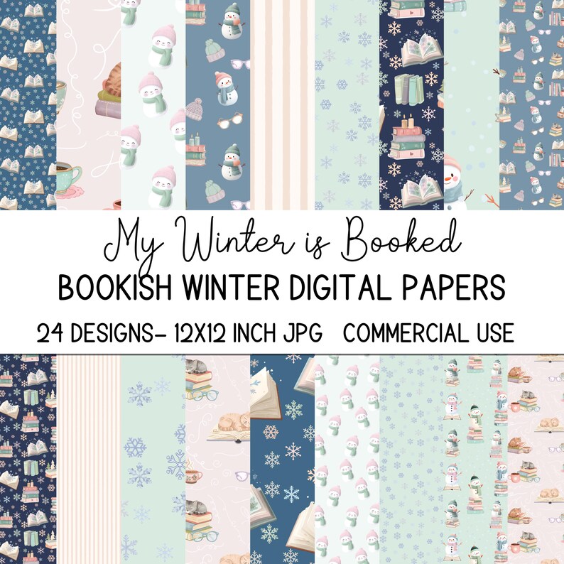 My Winter is Booked Digital Paper Pack | Bookish Winter Backgrounds ...