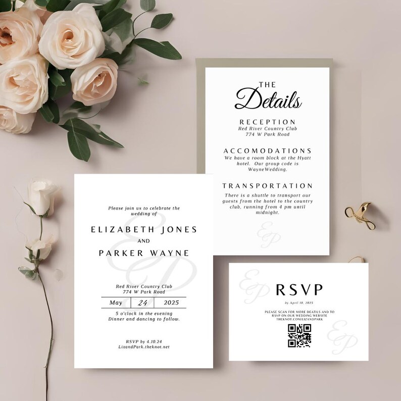 EDITABLE TEMPLATE - Classic Wedding Invitation Template, Timeless Wedding Invitation, Minimalist ...