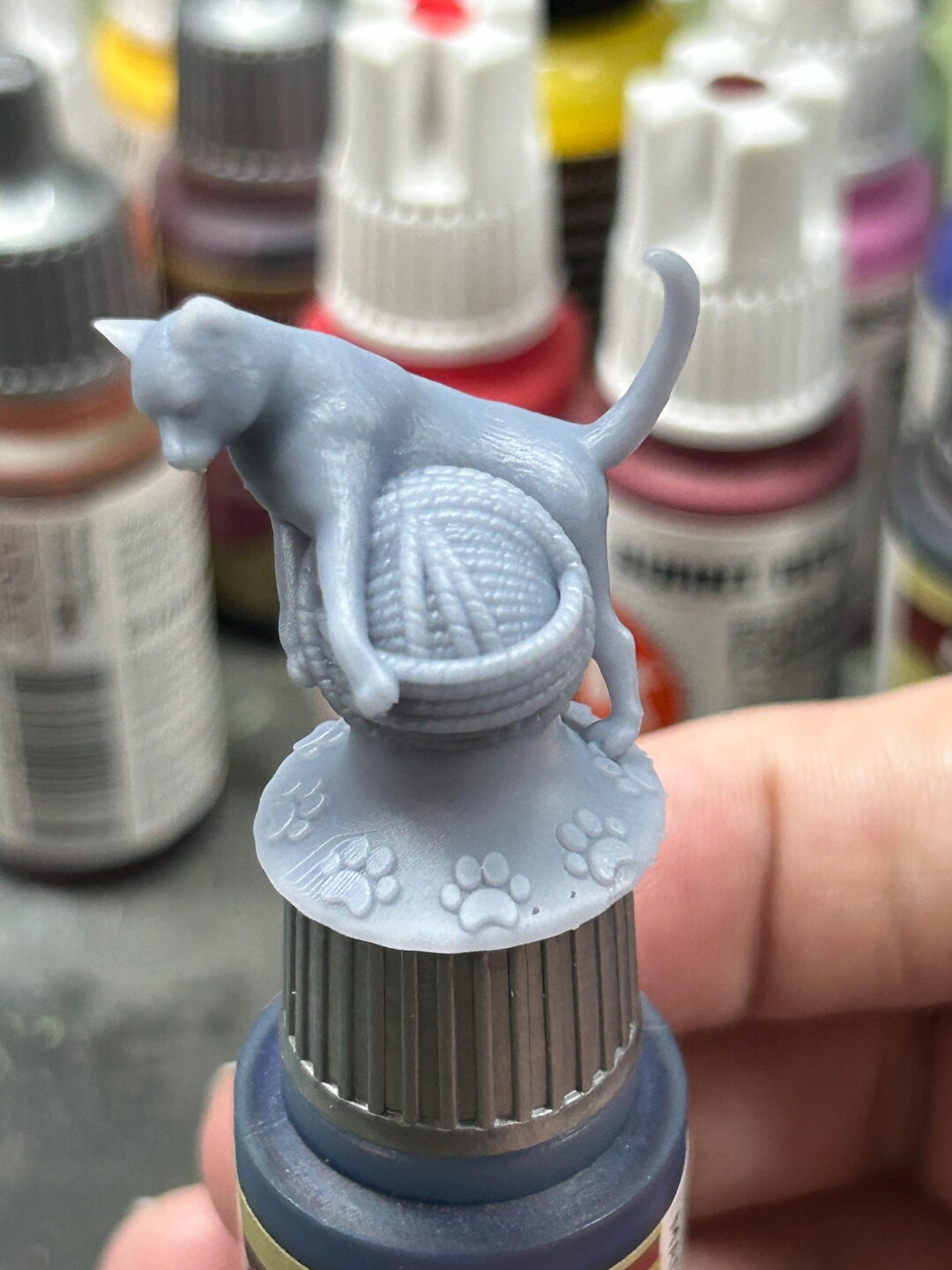 Cat and Yarn Paint Cap Topper Color Swatch for Miniature Paint Bottles ...