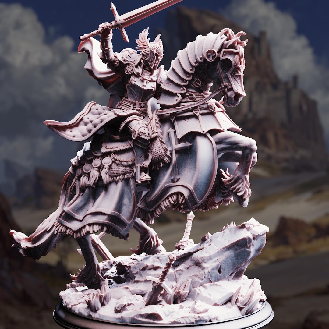 Female Mounted Knight Miniature Paladin Cavalier on Armored Warhorse ...